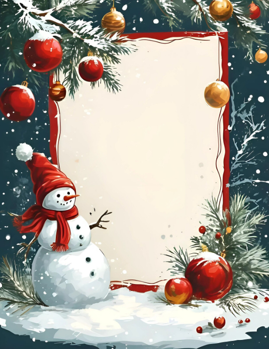White Joyful watercolor Snowman Christmas Frame Flyer (us Letter ...