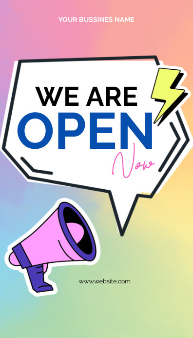 White Joyful We're Open Now Templates Busine | PosterMyWall