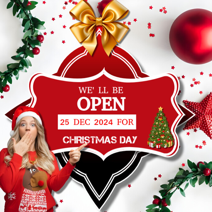 White Joyful We Will Be Open On Christmas Day Sign Instagram Post ...