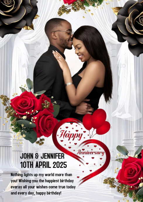 White Joyful Wedding Anniversary Flyer Design A4 Template | PosterMyWall