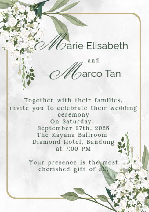White Joyful Wedding Card A5 Template | PosterMyWall