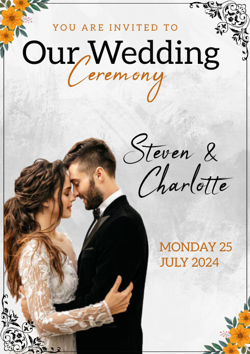 White Joyful Wedding Ceremony A4 Template | PosterMyWall