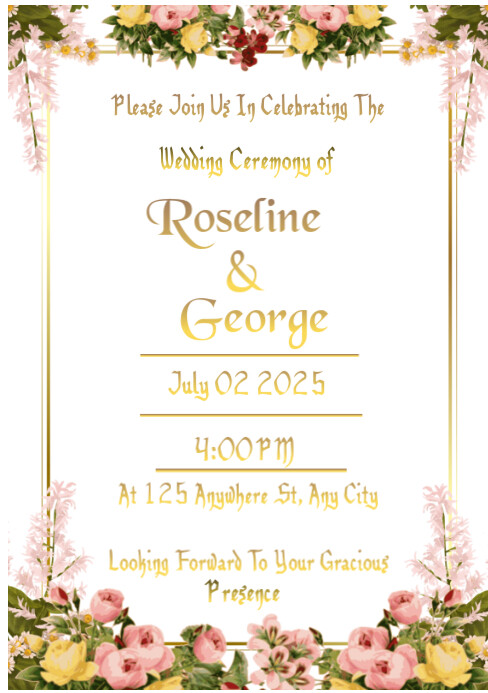 White Joyful Wedding Invitation A5 Template | PosterMyWall