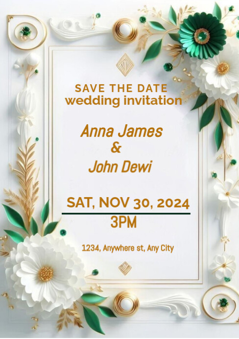 White Joyful Wedding Invitation Card A5 Template | PosterMyWall