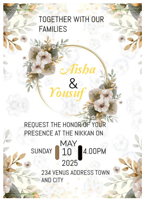 White Joyful Wedding/ Nikkan Invitation Card A4 Template | PosterMyWall