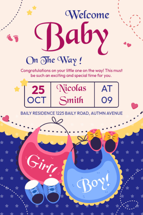 White Joyful Welcome Baby Flyer Poster Templat | PosterMyWall