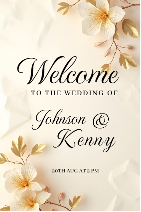 White Joyful Welcome Board Gold Floral Poster Template | PosterMyWall