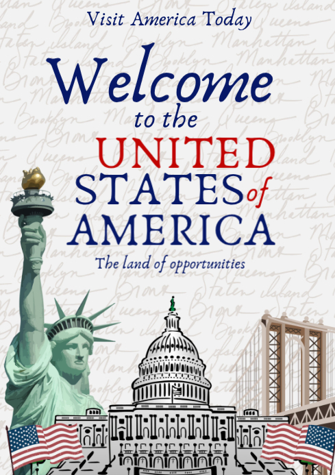 White Joyful Welcome To America Poster A4 Template | PosterMyWall