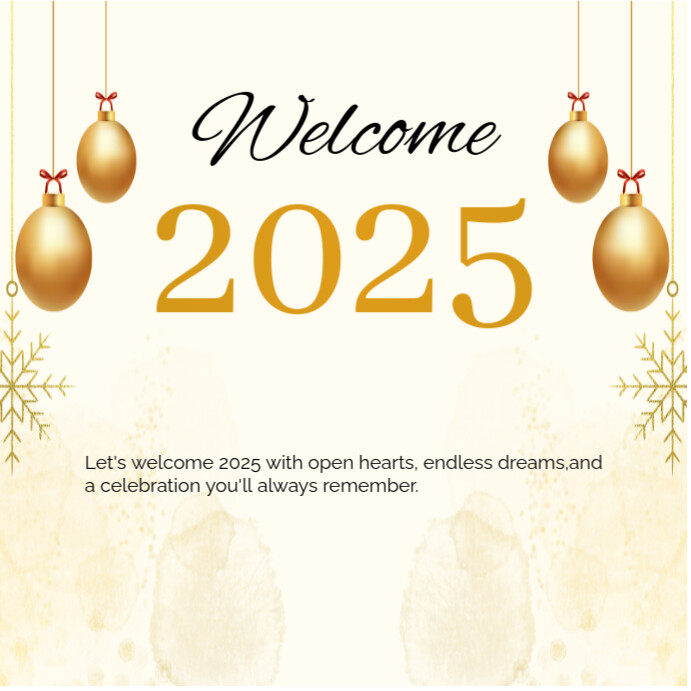 White Joyful Welcome To Year 2025 With Gold Background Instagram Post ...