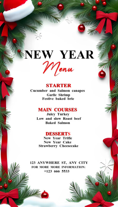 White Joyful White Background Maximalist New Year Menu Business Card ...