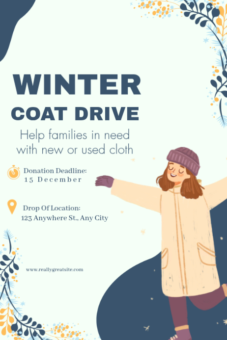 White Joyful Winter Coat Drive Poster Template | PosterMyWall