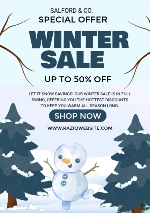 White Joyful Winter Sale A2 Template | PosterMyWall