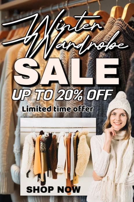 White Joyful Winter Wardrobe Sale Poster Template | PosterMyWall