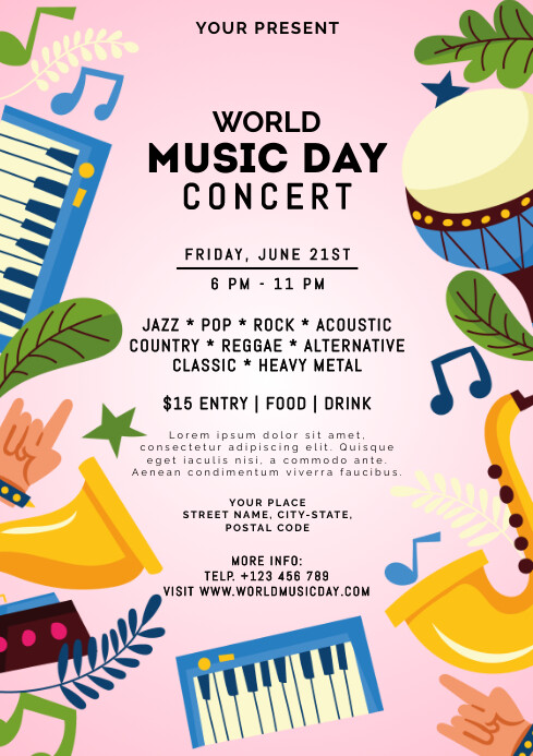 White Joyful World Music Day A4 Template | PosterMyWall