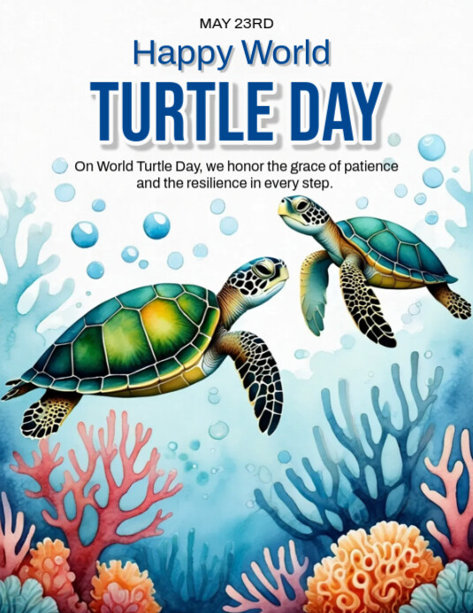 White Joyful World Turtle Day Flyer (us Letter) Template | PosterMyWall