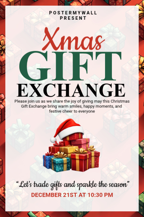 White Joyful Xmas Gift Exchange Poster Template | PosterMyWall