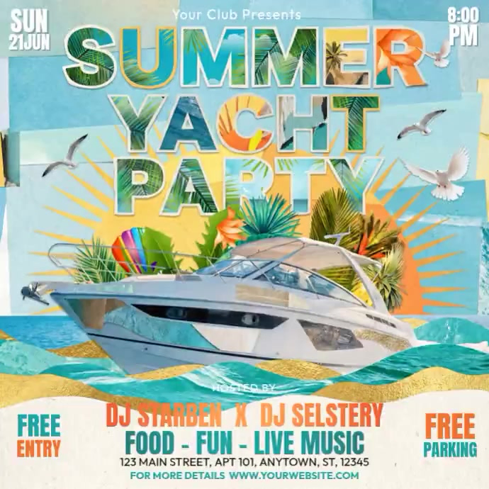 Blue Yacht Party Square Template | PosterMyWall