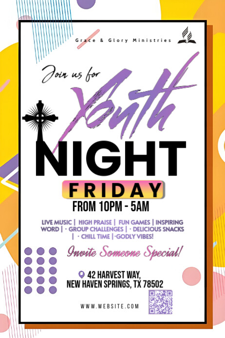 Copy of White Joyful Youth Night Friday Poster | PosterMyWall