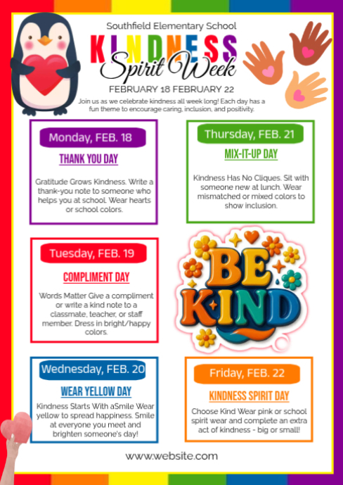 White Kindness Spirit Week A6 Template | PosterMyWall