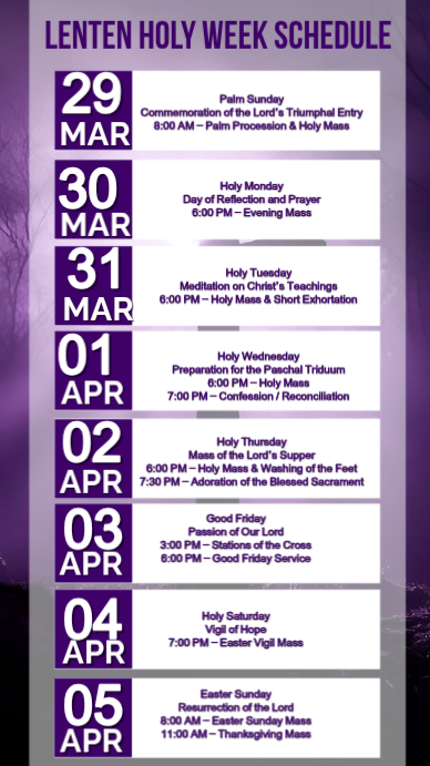 White Lenten Holy Week Schedule Instagram Story Template | PosterMyWall