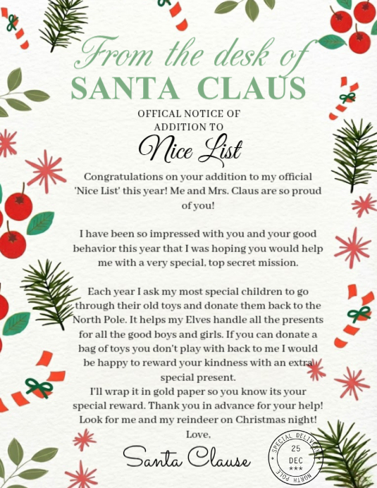 White Letter From Santa Clause Flyer (us Letter) Template | PosterMyWall