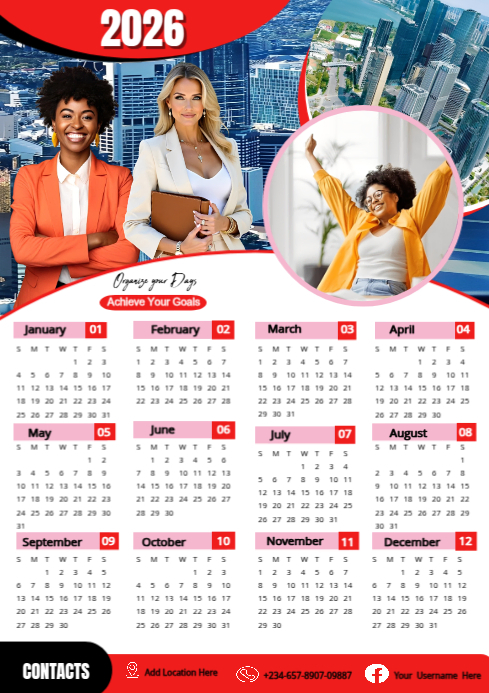White List-based 2026 Calendar A4 Template | PosterMyWall