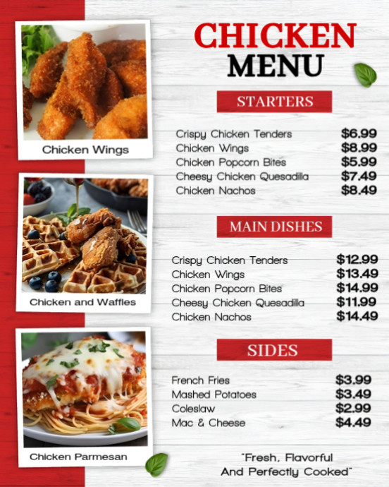White List-based Appetizing Chicken Menu Flyer Template - Customizable ...