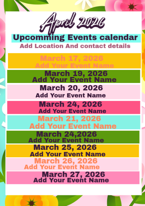 White List-based April Event Calendar A4 Template | PosterMyWall