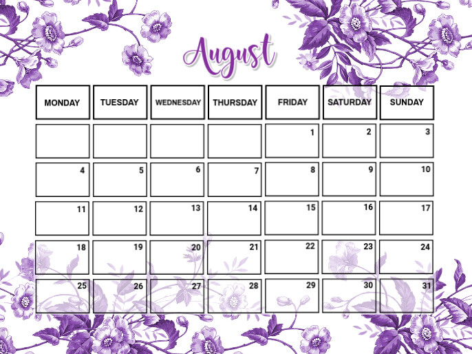 White List-based August Calendar Presentation Template | PosterMyWall
