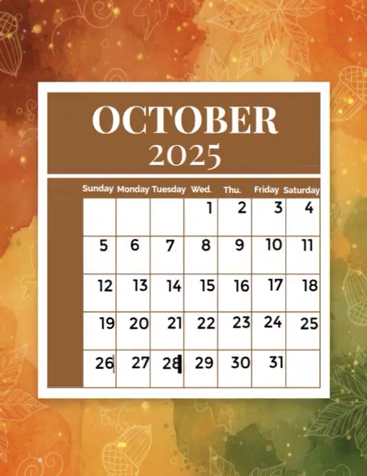 White List-based Autumnal October 2025 Calendar Template For Easy ...