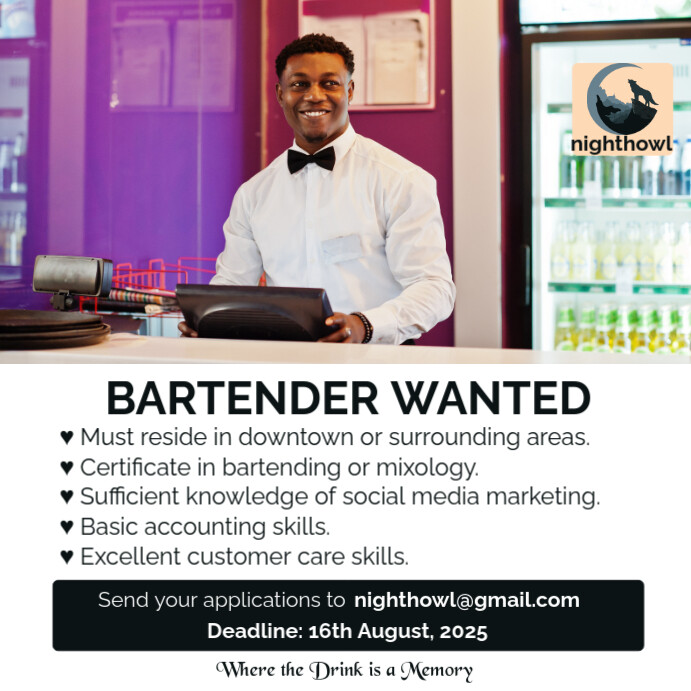 White List-based Bartender Advert Instagram Post Template | PosterMyWall