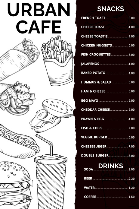 Copy of Black And White Restaurant Menu | PosterMyWall