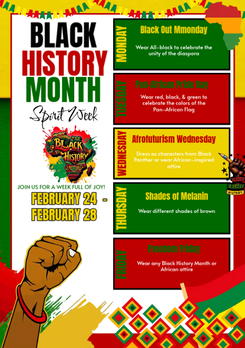 White List-based Black History Month School Spirit Week A4 Template ...