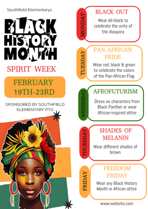 Plantilla de White List-based Black History Month Spirit Week A6 ...