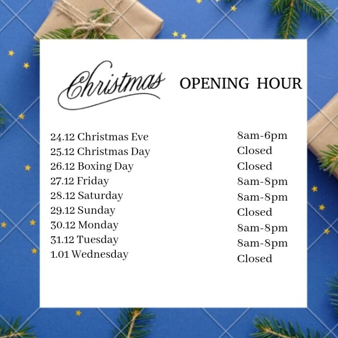 Copy of White List-based Blue Christmas Opening Hours Instagram Post ...