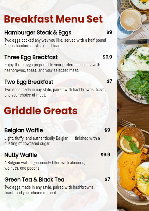 White List-based Breakfast Menu A4 Template | PosterMyWall