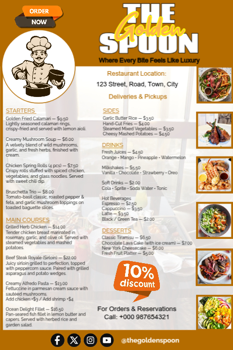 White List-based Brown The Golden Spoon Restaurant Menu Poster Template ...