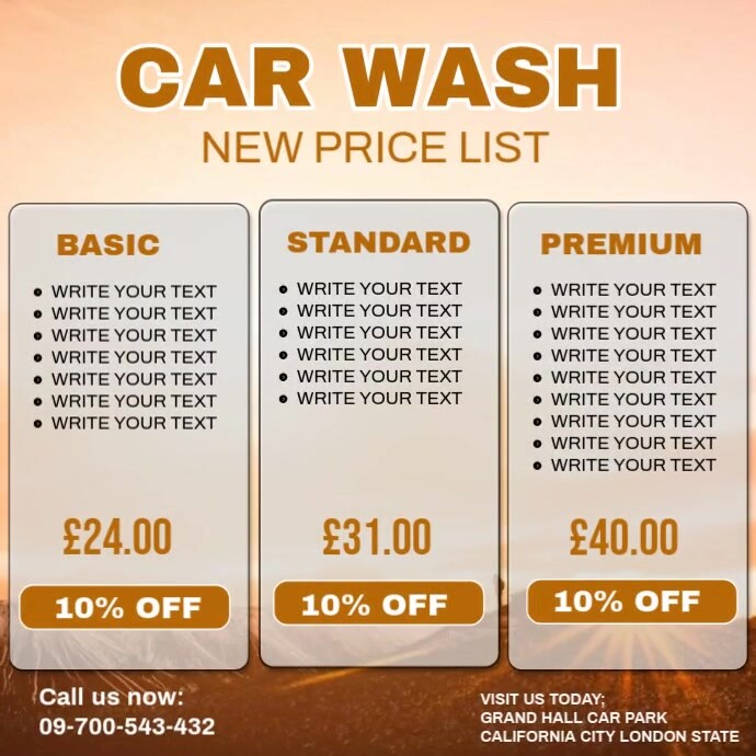 Plantilla de White List-based Car Wash Price List Instagram Post | PosterMyWall