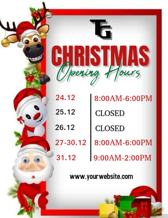 White List-based Christmas And New Year Opening Hours Template Flyer ...