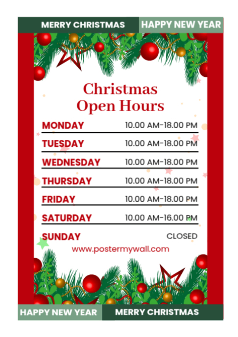 White List-based Christmas Business Hours A2 Template | PosterMyWall