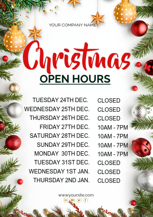 Copy of White List-based Christmas Business Open Hours Template A4 ...