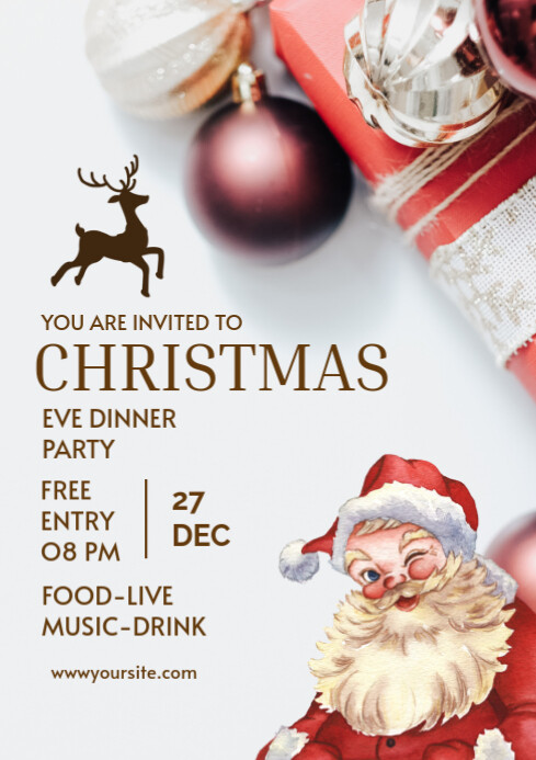 White List-based Christmas Dinner And Invitation A4 Template | PosterMyWall
