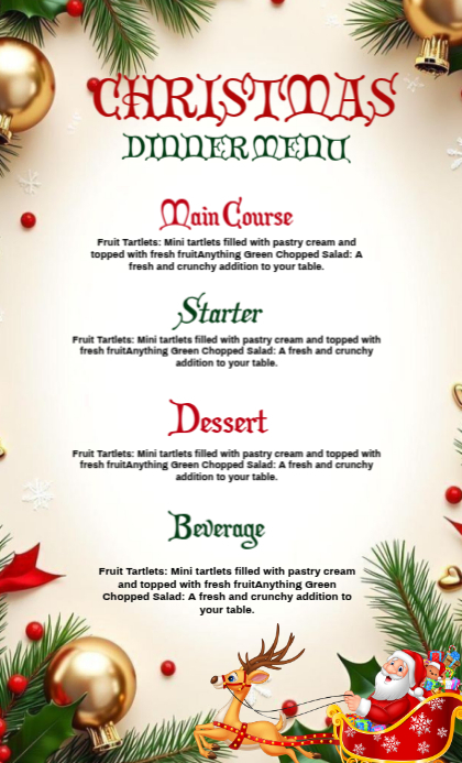 Plantilla de White List-based Christmas Dinner Menu Us Legal | PosterMyWall