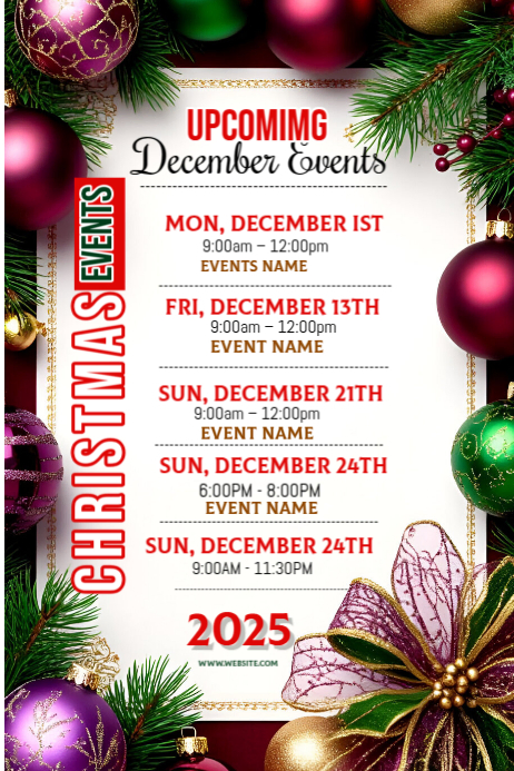 Plantilla de White List-based Christmas Events Schedule Poster ...