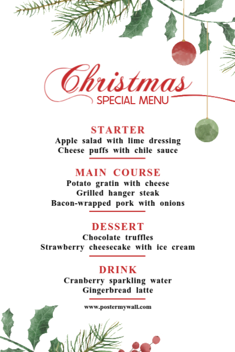 White List-based Christmas Food Menu Poster Template | PosterMyWall