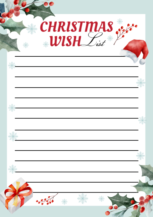 White List-based Christmas List A4 Template | PosterMyWall