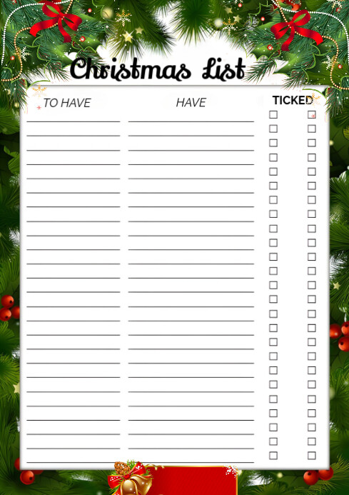 White List-based Christmas List Template A4 | PosterMyWall