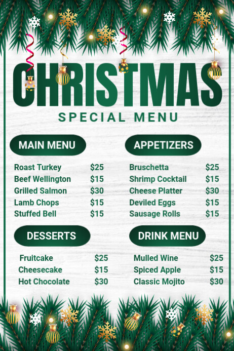 White List-based Christmas Menu Poster Template | PosterMyWall