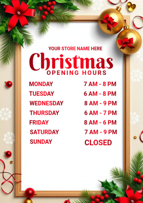 White List-based Christmas Opening Hours A4 Template | PosterMyWall