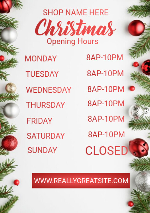White List-based Christmas Opening Hours A4 Template | PosterMyWall